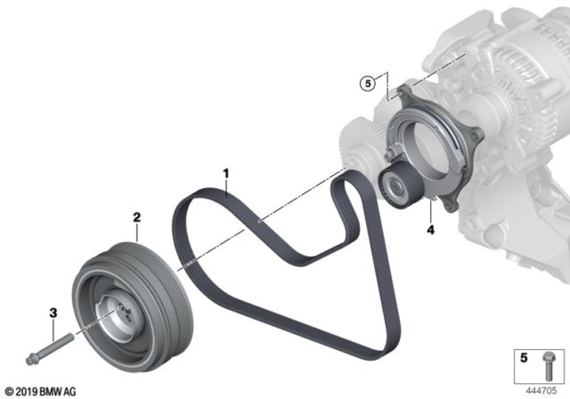 11288580360 BMW hihnankiristin ja rulla, B38, B38C, B46/D, B48, B48C/D ...
